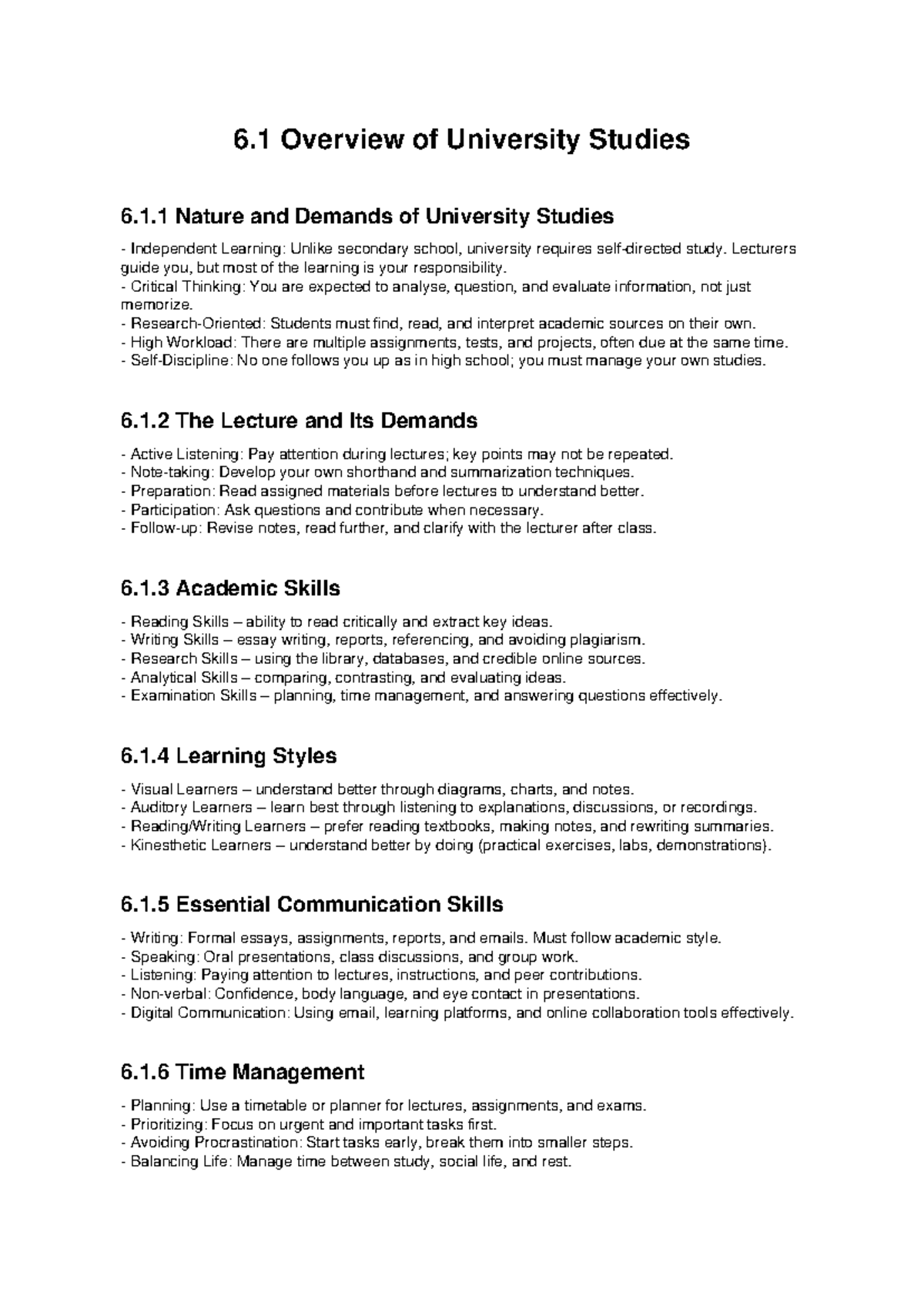 University Studies Overview: Key Skills & Learning Strategies - Studocu