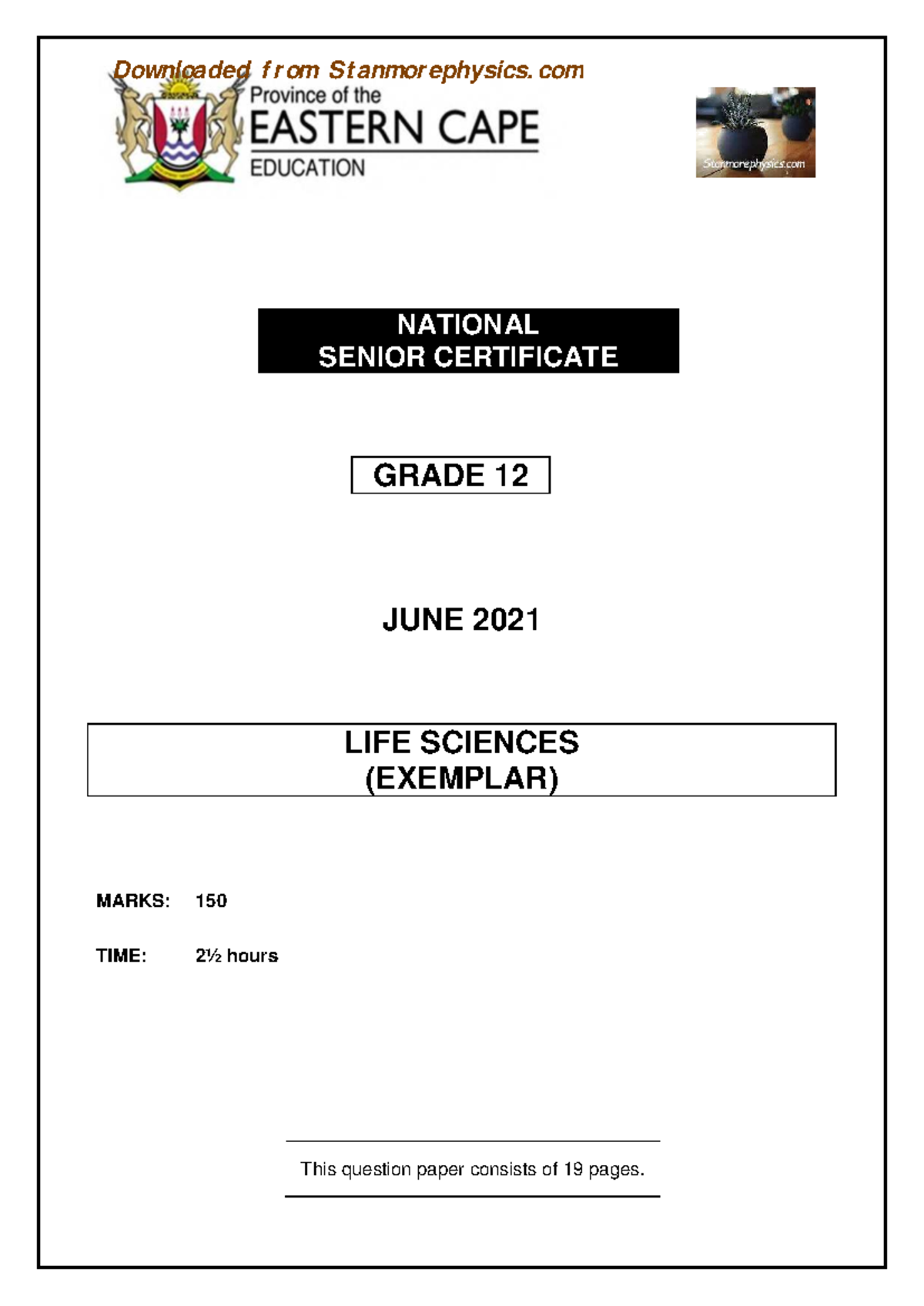 EC-Exemplar-LIFE-Sci-G12-June-2021-Question-Paper-and-Memo - Studocu