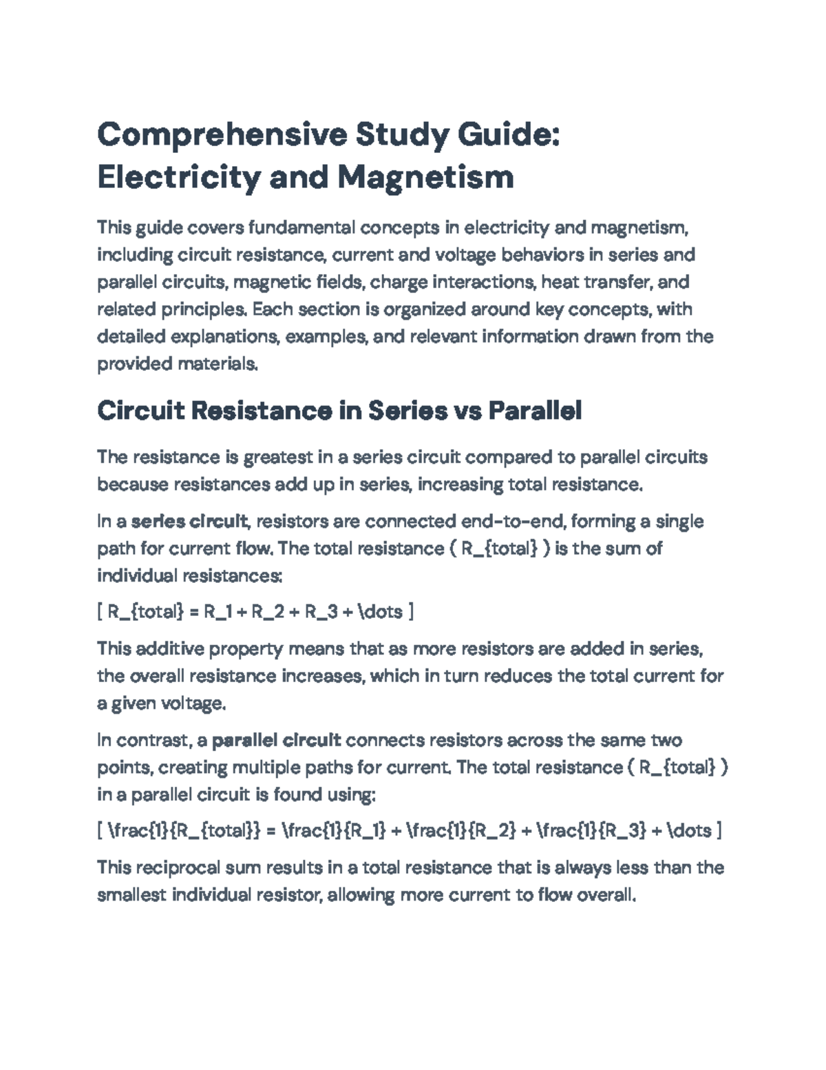 Comprehensive Study Guide: Electricity & Magnetism Concepts (PHYS 101 ...