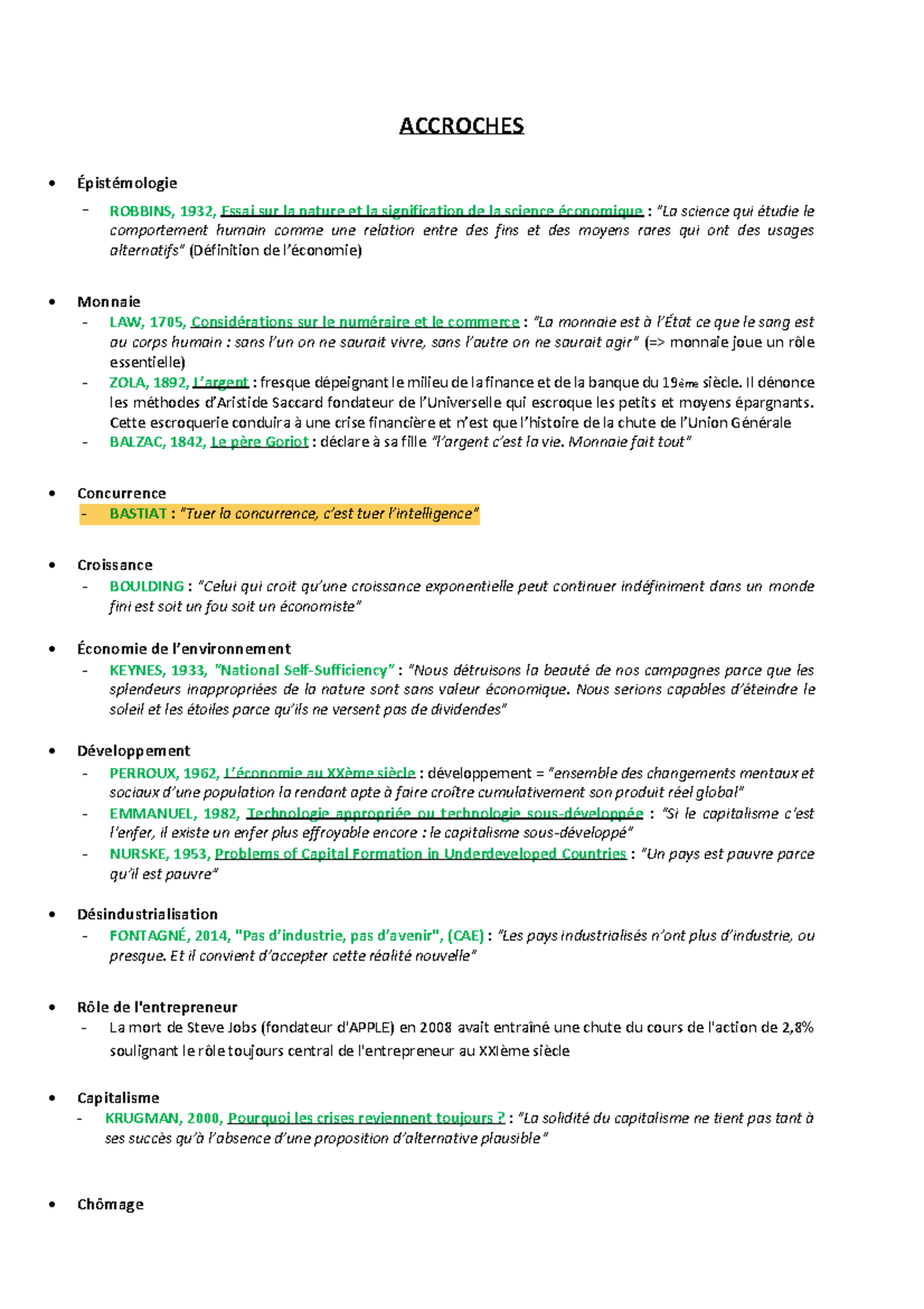 Accroches de Dissertation en Économie - Concepts Clés et Citations ...