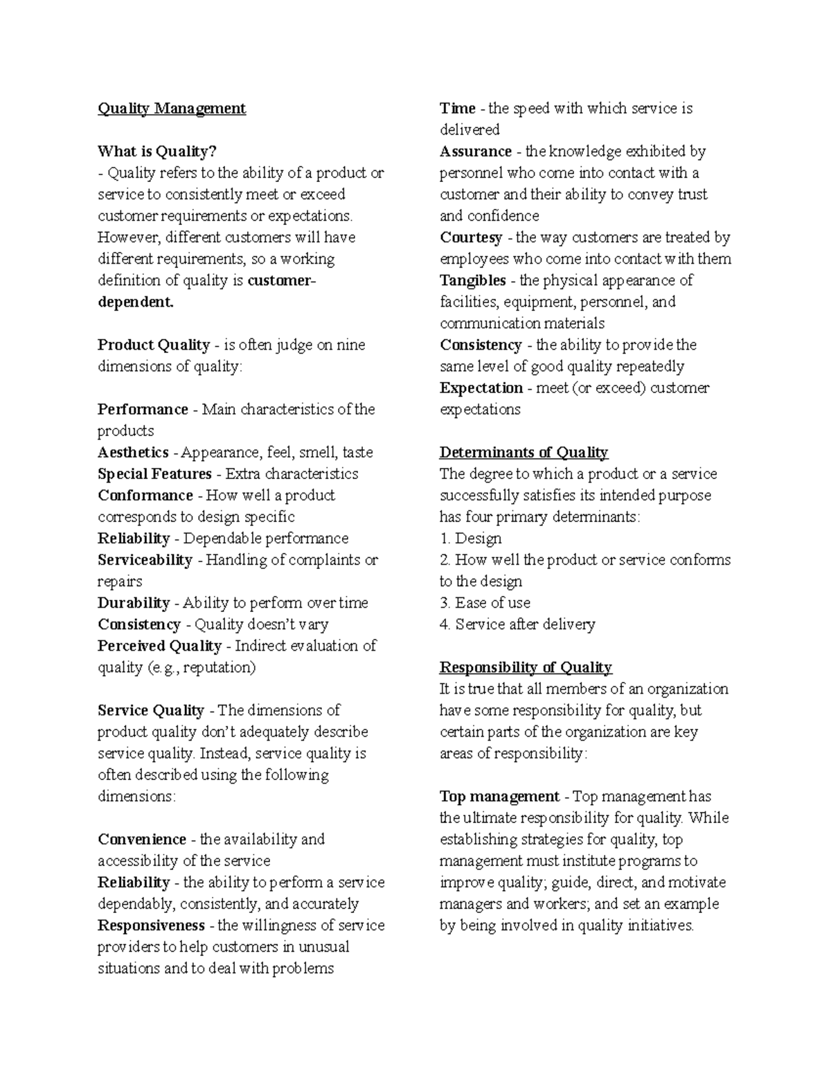 Quality Management: Understanding Key Dimensions and Responsibilities ...