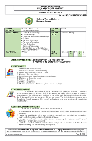 Technical Writing Module 1 - GRACE MISSION COLLEGE Catiningan, Socorro ...