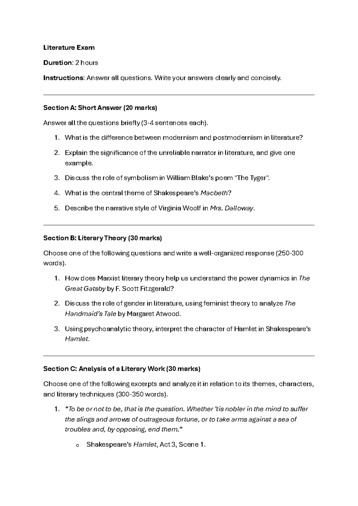 Literature Exam - Key Concepts & Analysis Guidance (LIT 101) - Studocu