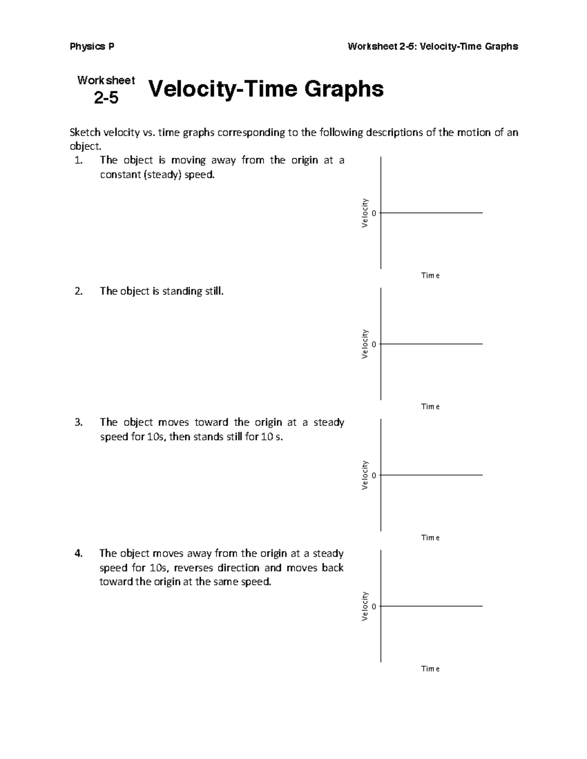Velocity-Time Graphs Worksheet (2-5) for Motion Analysis - Studocu