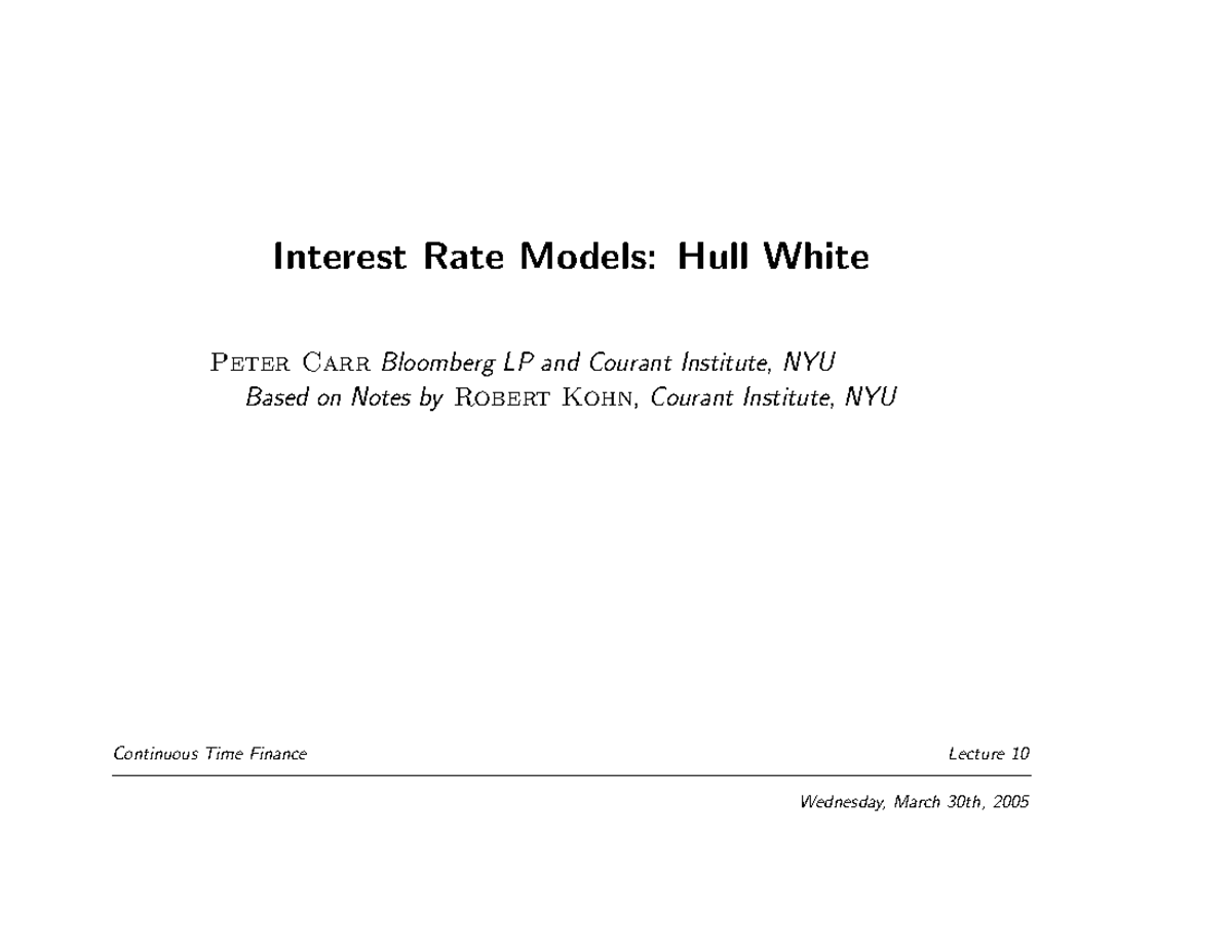 Hull-White Interest Rate Models: Key Concepts & Equations - Studocu