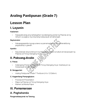 Pagiging Magalang at Mapagbigay sa Pamilya at Kapwa - I. Layunin ...