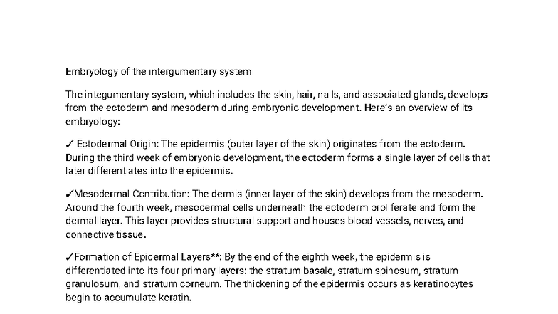 ANA 204 Lecture: Embryology of the Integumentary System - Studocu