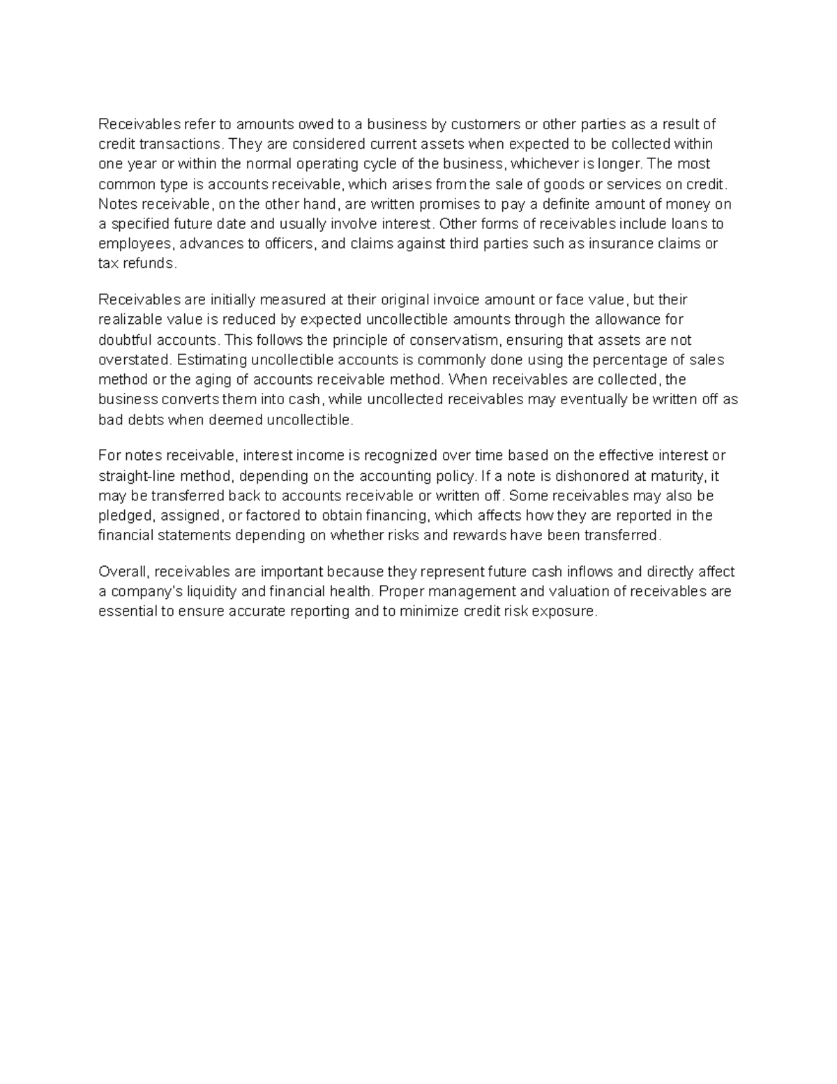 Summary Notes on Accounts Receivable Management - Studocu