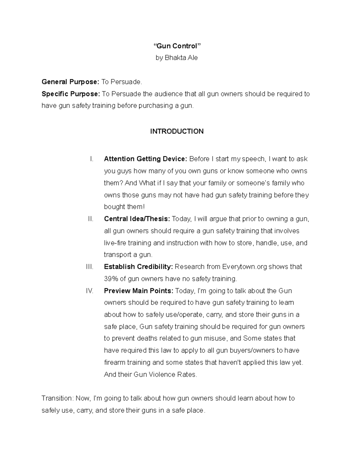 PERS 101: Persuasive Speech Outline on Gun Safety Training - Studocu