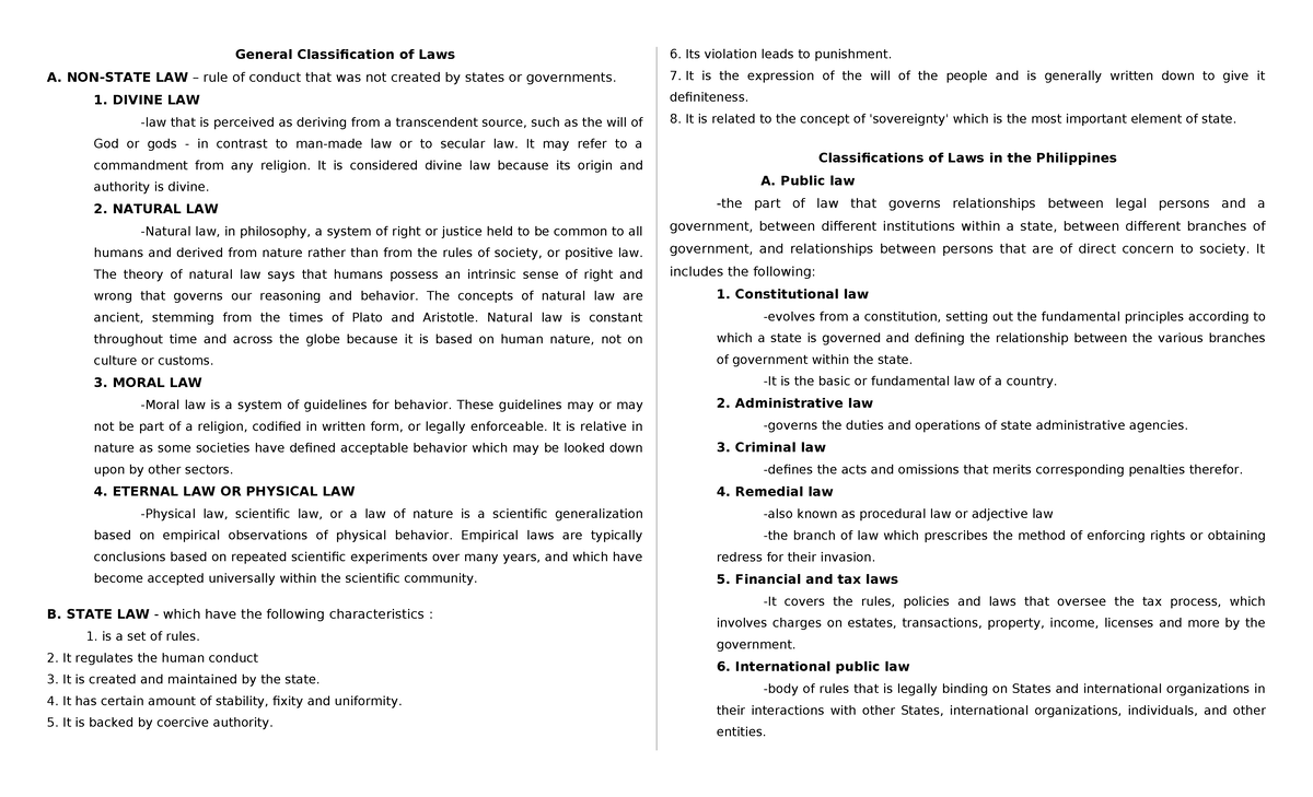 General Classification of Laws: Overview and Key Concepts - Studocu