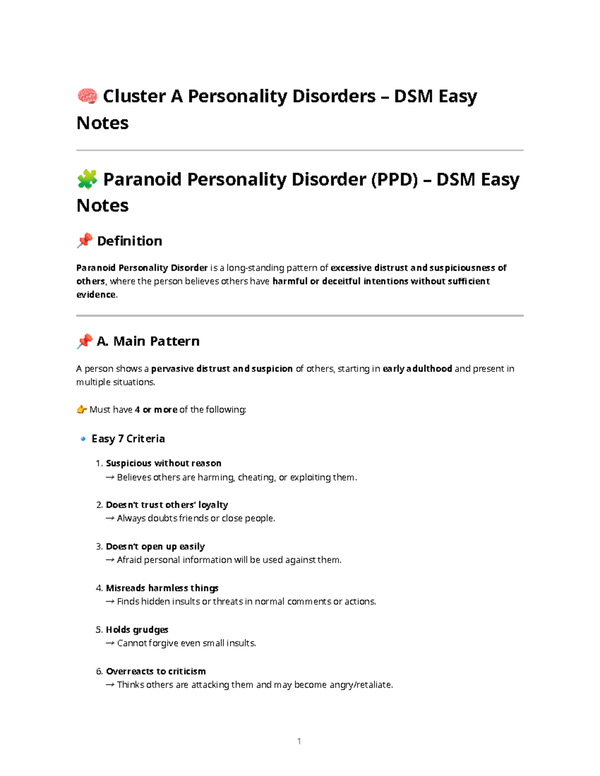 Cluster A Personality Disorders DSM Easy Notes: PPD & Schizoid - Studocu