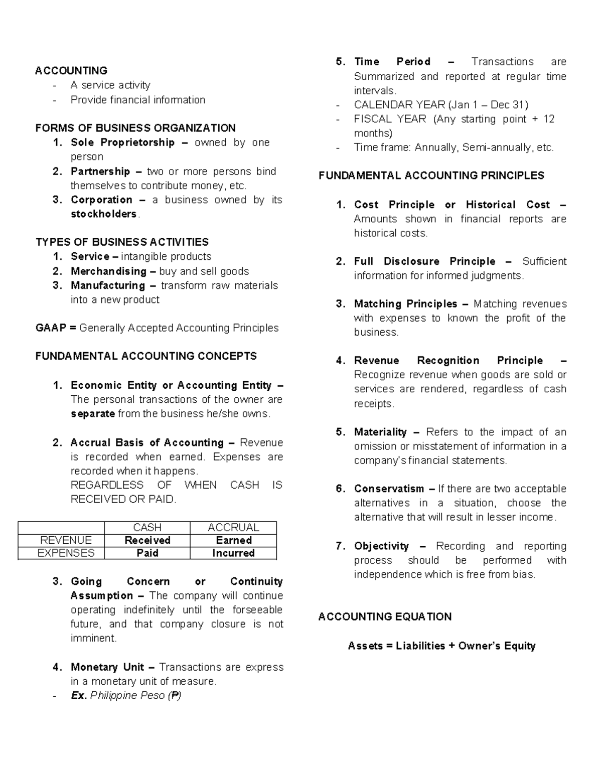 FAR - ACCOUNTING - A service activity - Provide financial information ...