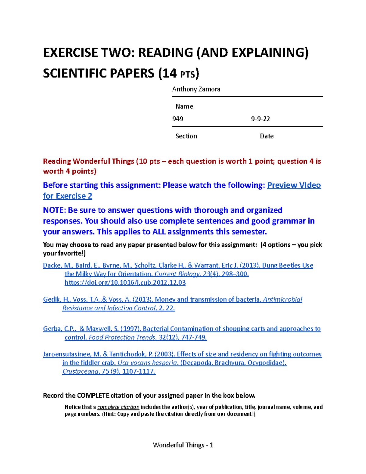 Exercise Two: Scientific Papers Worksheet Assignment (14pts) - Studocu