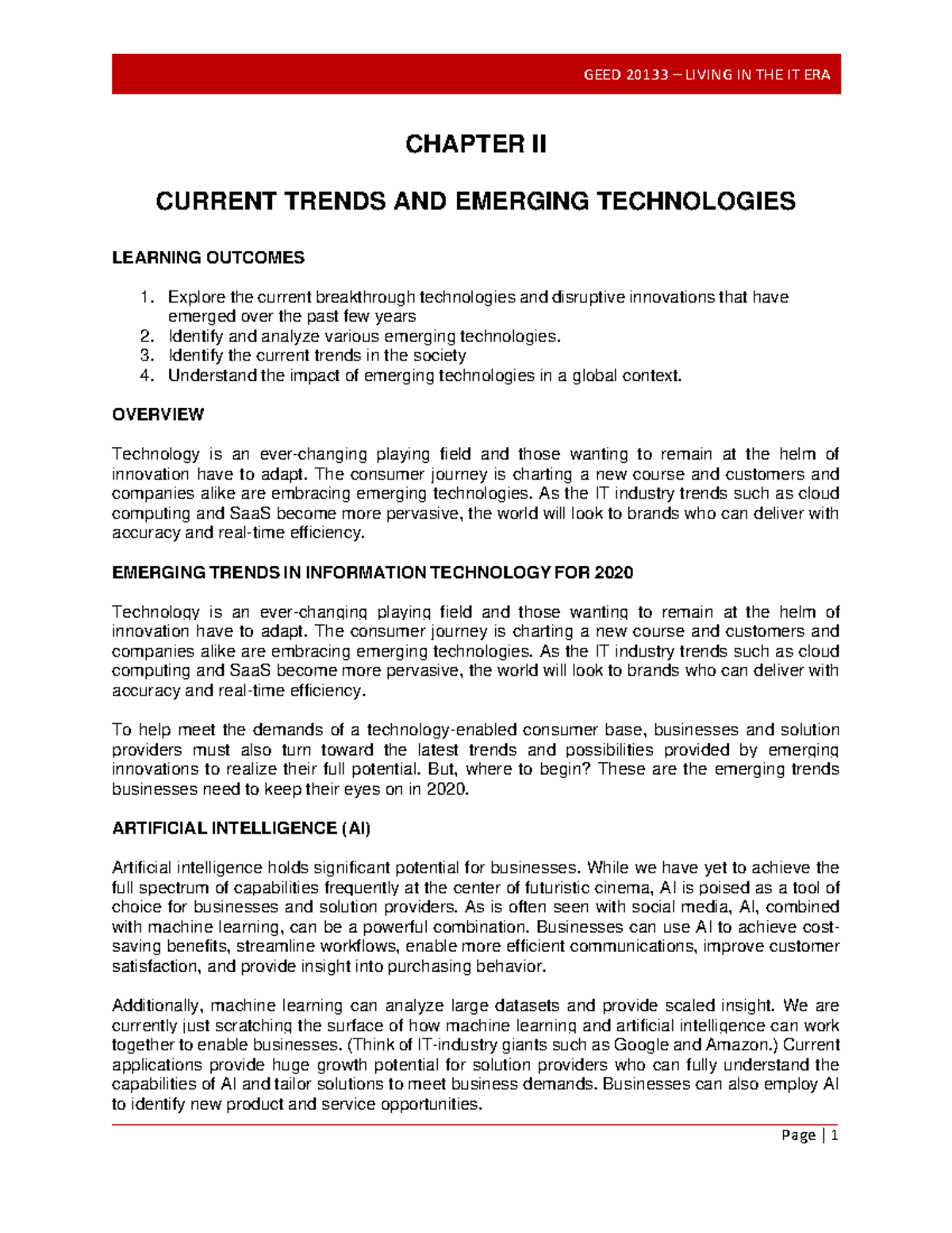 GEED 2013 3 Chapter 2 - Lecture notes 2 - CHAPTER II CURRENT TRENDS AND ...