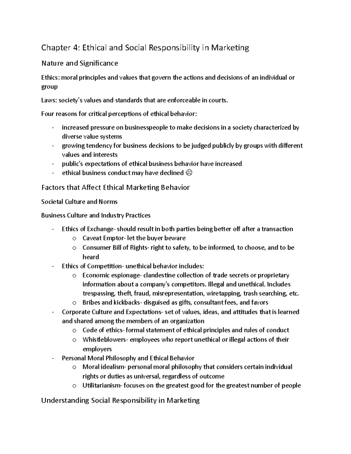 Chapter 4 MARK - Ethical & Social Responsibility in Marketing - Studocu