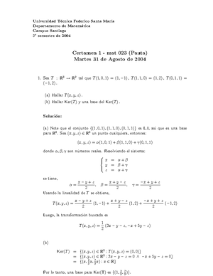 Guía 1 MAT023 Pauta - Guía de transformaciones lineales - Gu ́ıa de ejercicios - Semana MAT023 ...