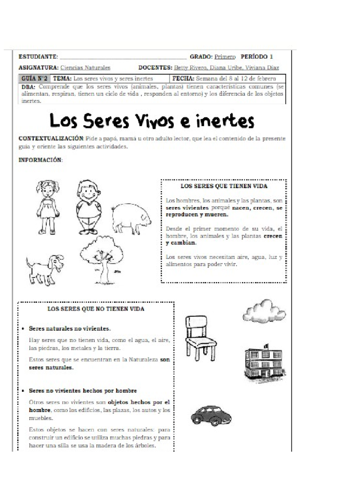GUIA 1 Primero Seres Vivos Y NO Vivos - ESTUDIANTE: GRADO: Primero ...