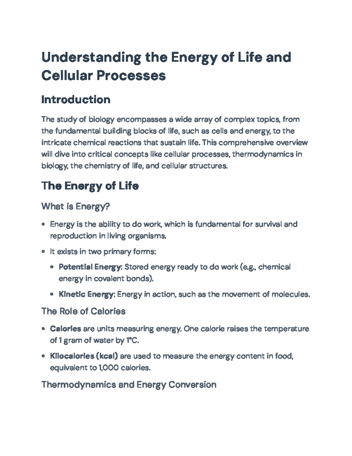 BIO101: Understanding Cellular Energy and Life Processes Overview ...