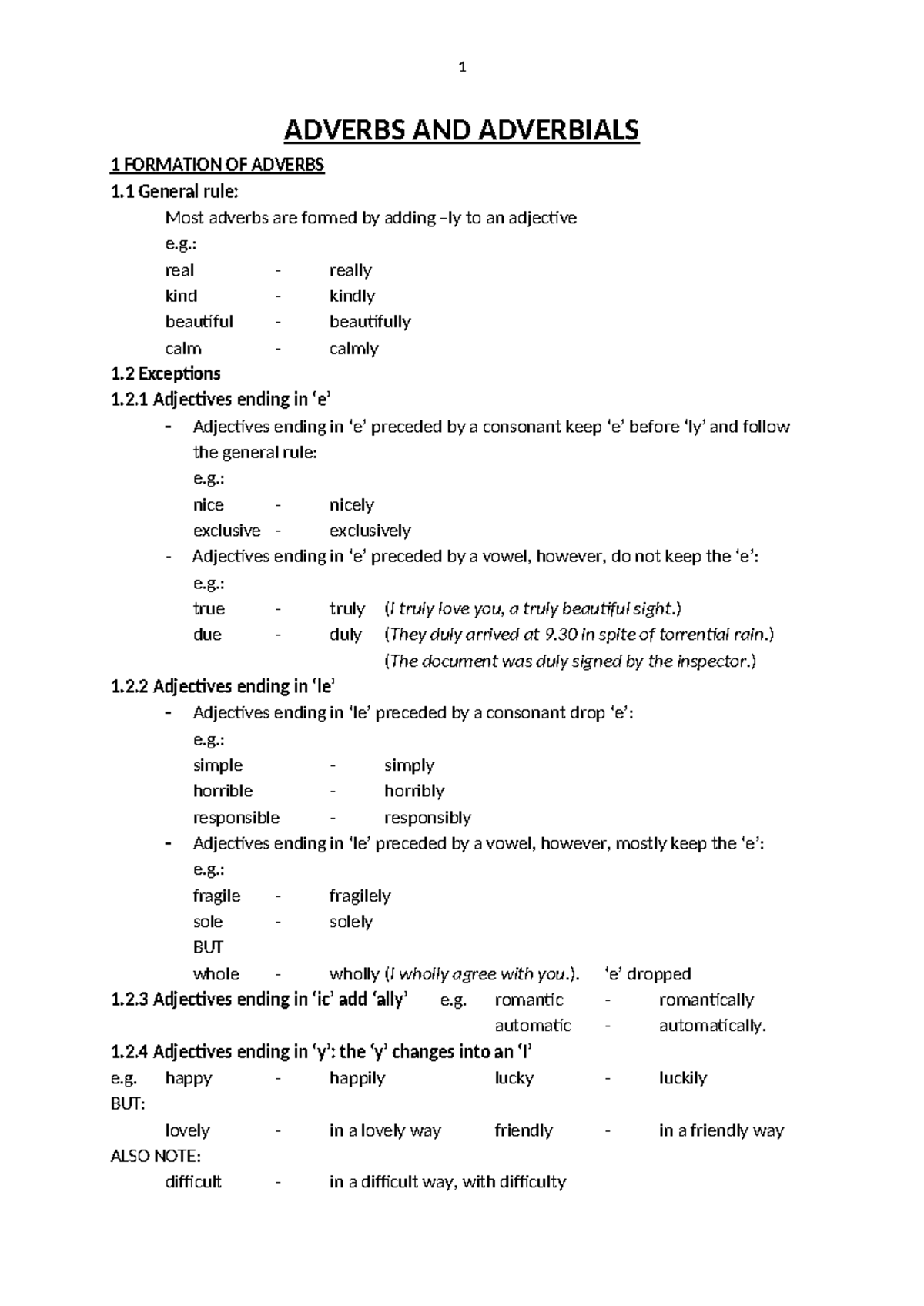 Adverbs and Adverbials: Theory Overview for ENG 101 - Studocu