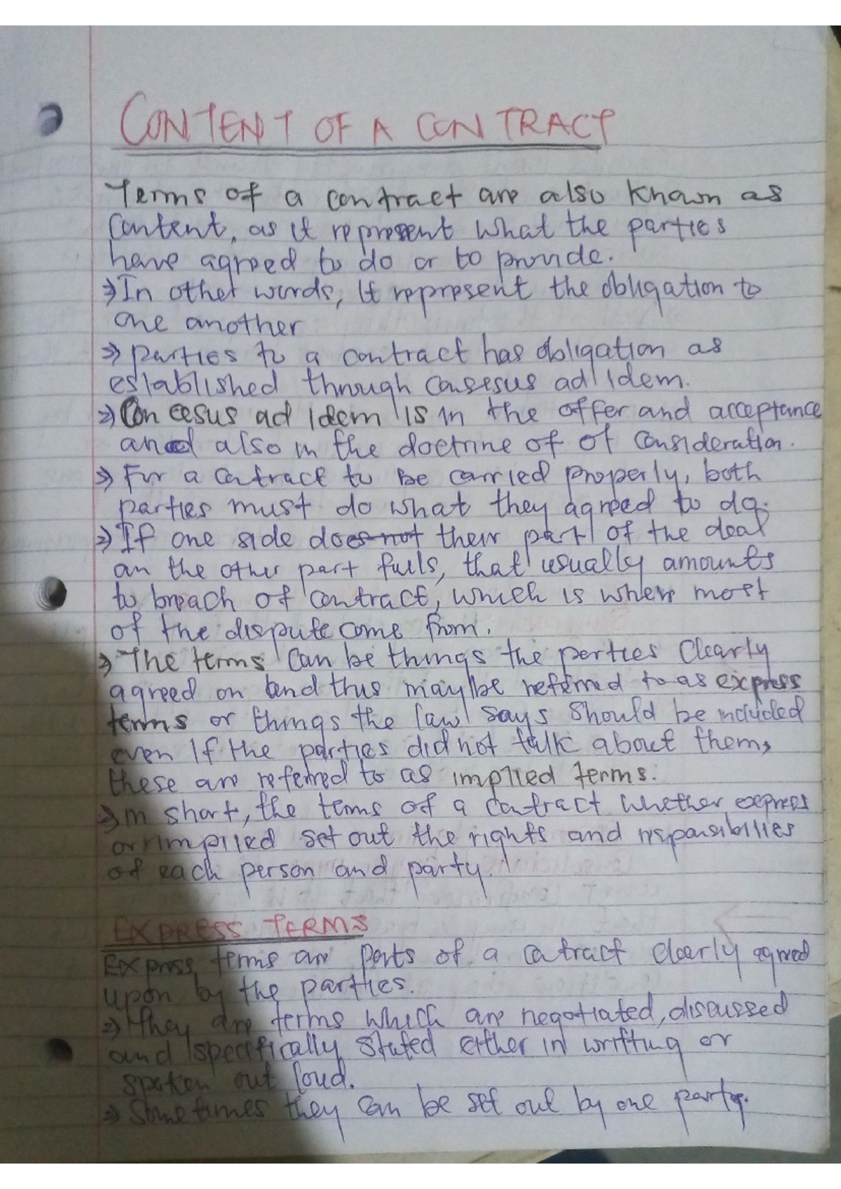 Denning & Solid: Content of a Contract (LAW 101) - Studocu