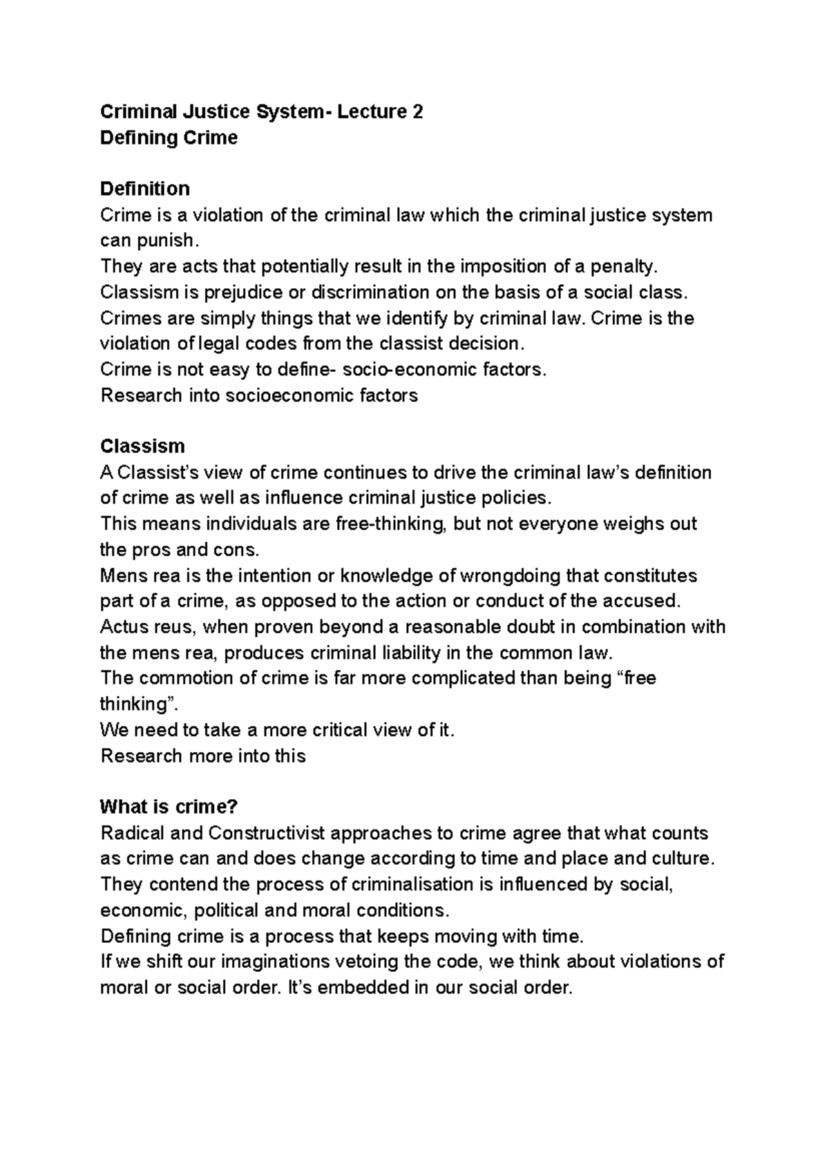 CJS- Lecture 2 - Criminal Justice System- Lecture 2 Defining Crime ...