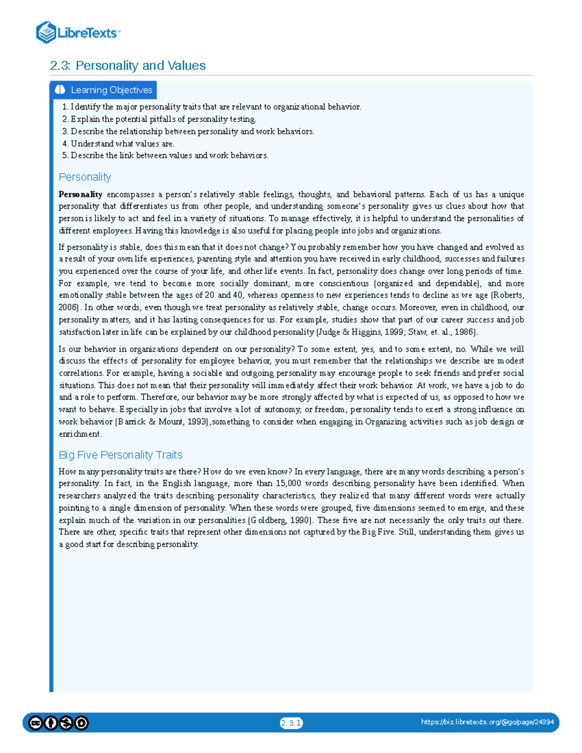 2.3: Understanding Personality and Values in Organizational Behavior - Studocu