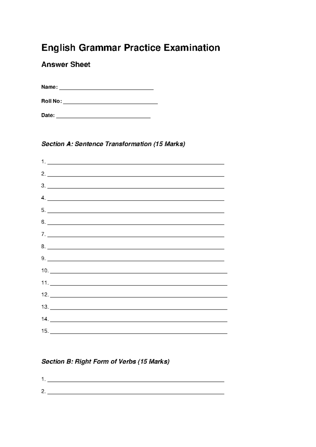 English Grammar Practice Answer Sheet - English Grammar Practice ...