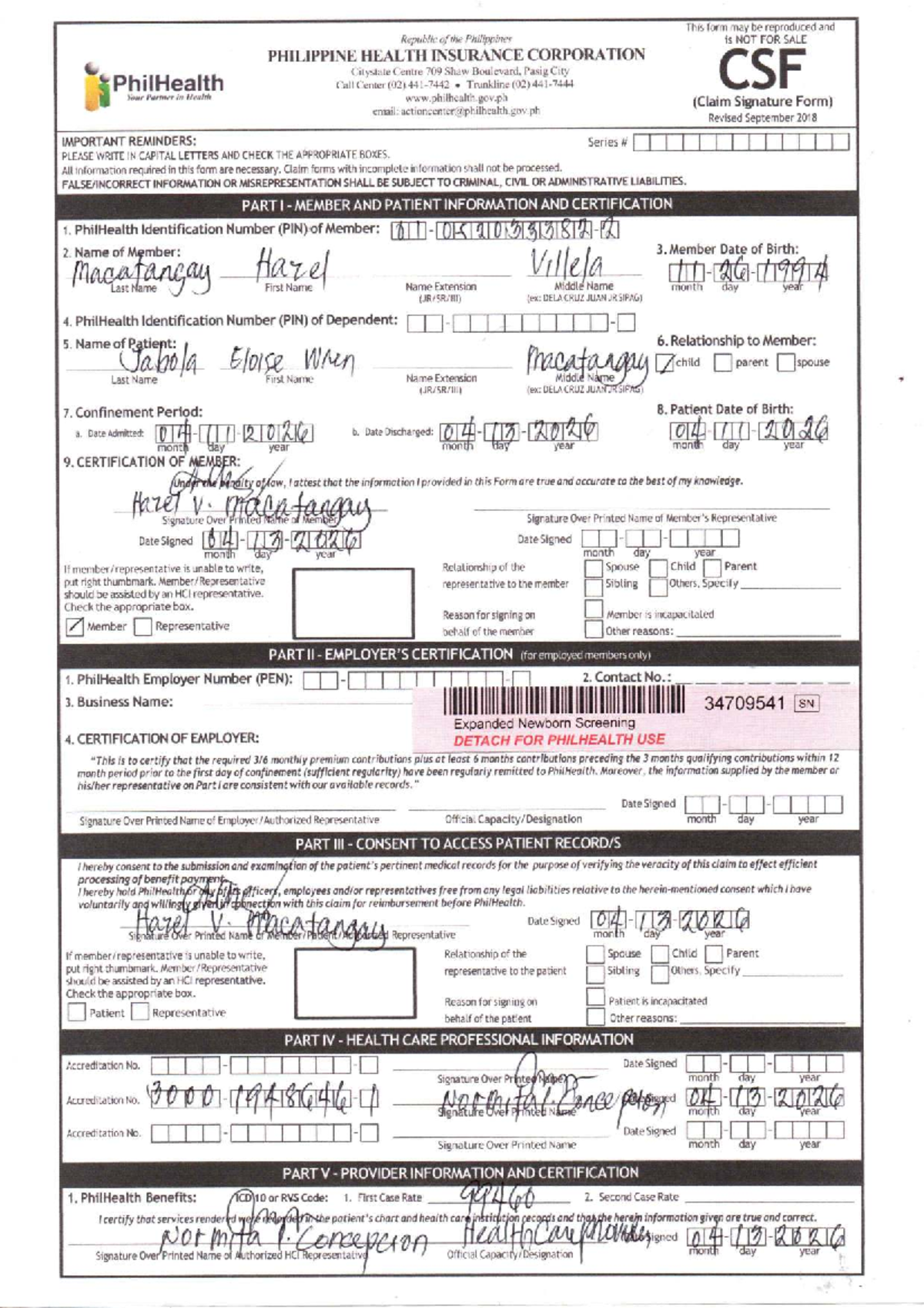 NCP - CSF Claim Signature Form for PhilHealth Submission - Studocu