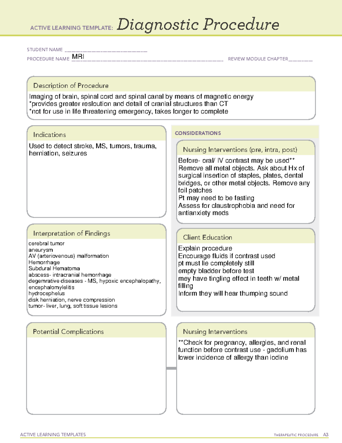 MRI - ATI Procedure: Active Learning Template for Diagnostic Imaging ...