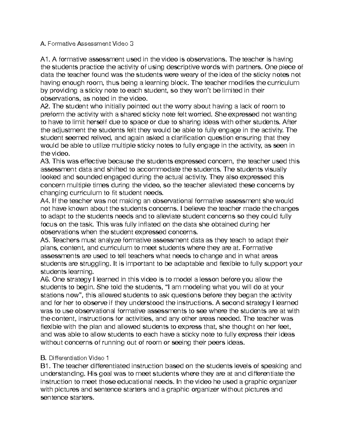 Task 1 - Task 1 - A. Formative Assessment Video 3 A1. A formative ...