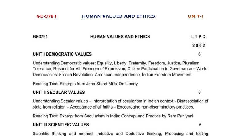 HUMAN VALUES AND ETHICS: A Study on Democracy in India (CIVIL) - Studocu