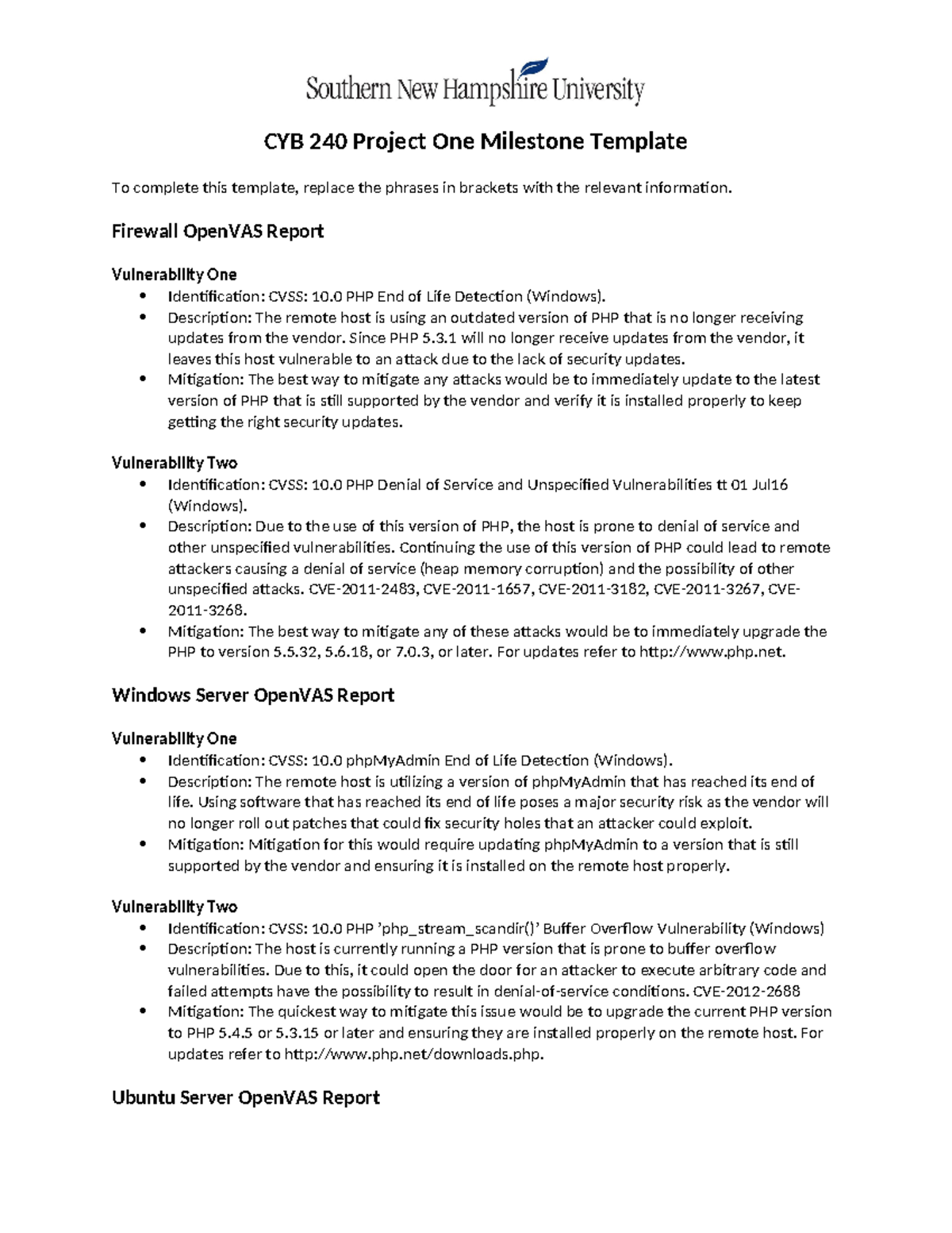 CYB 240 Project One - Vulnerability Identification & Mitigation Report ...