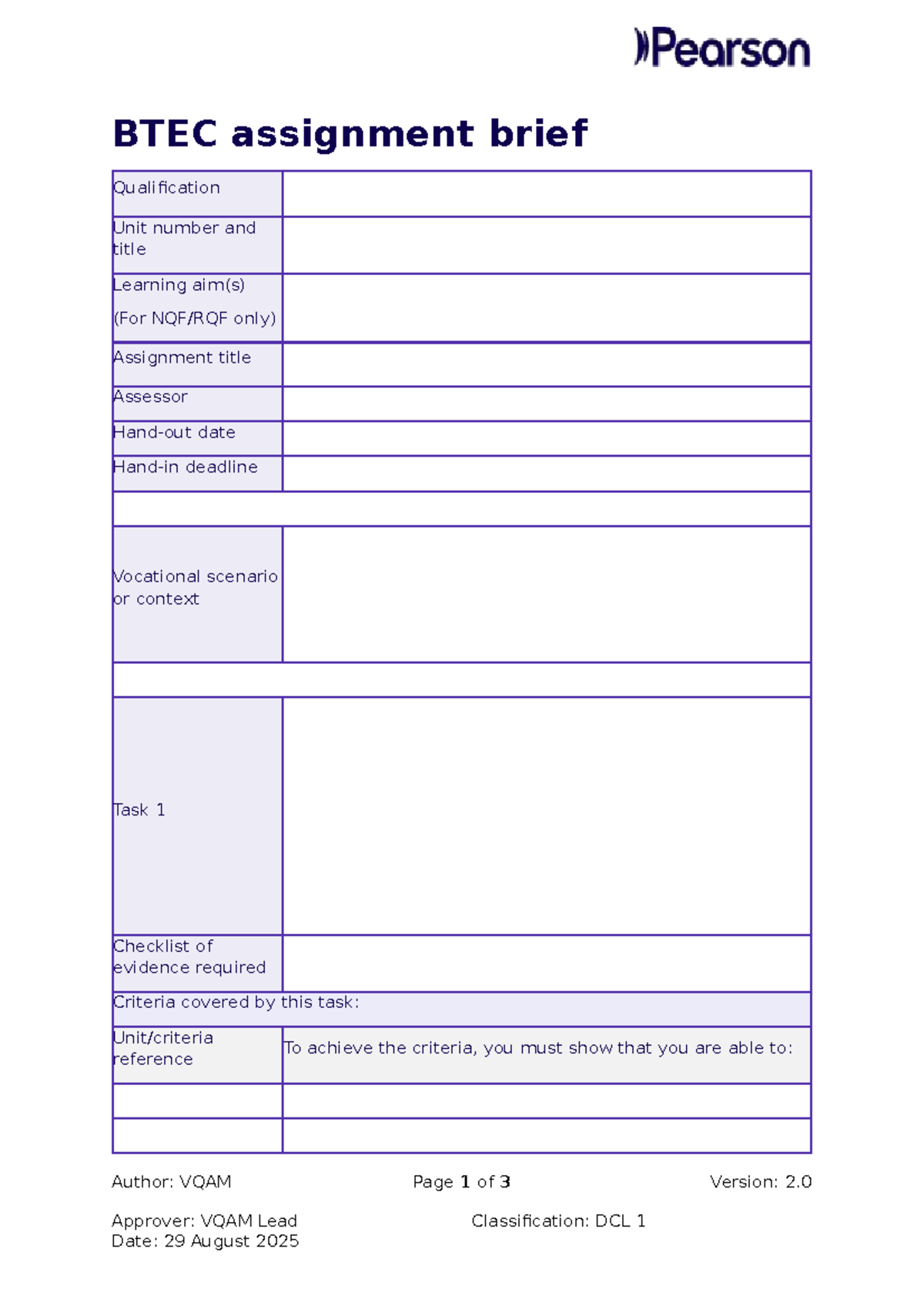 BTEC Assignment Brief Template - Unit Criteria Checklist - Studocu