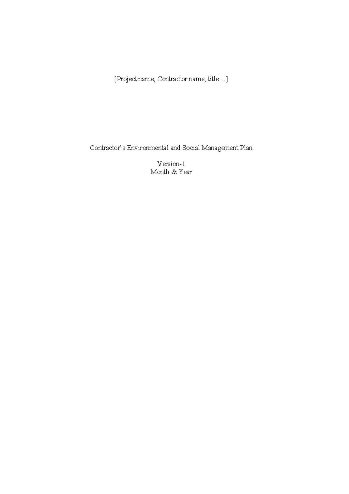 C-ESMP Template: Environmental & Social Management Plan for Project ...