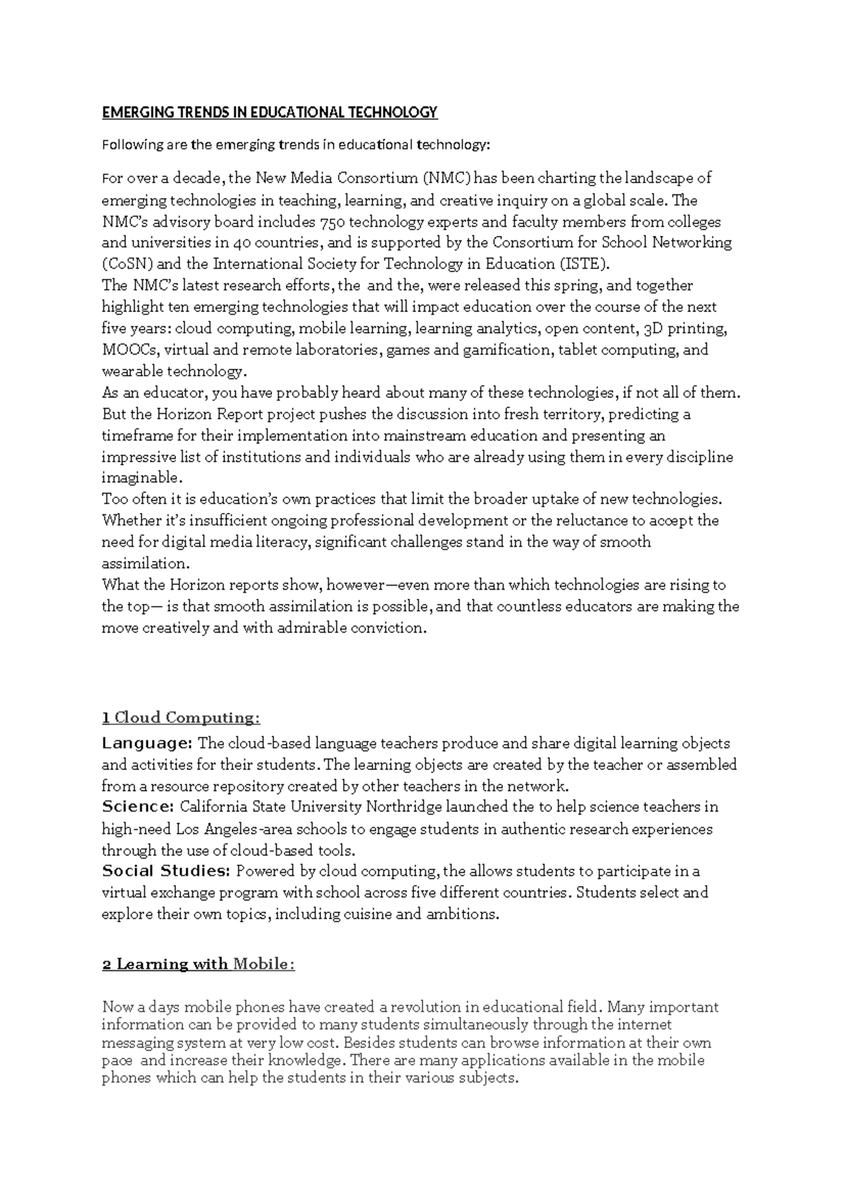 EMT 101: Emerging Trends in Educational Technology Overview - Studocu