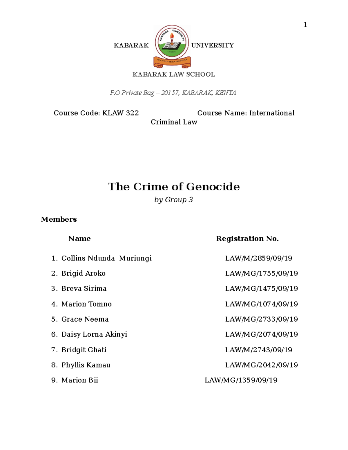 Group 3 Genocide - notes on international criminal law - KABARAK U ...