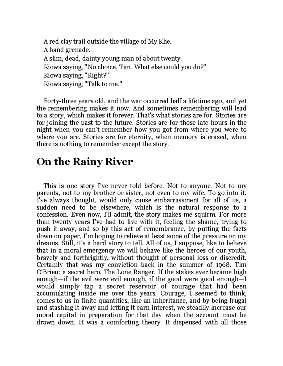 On the Rainy River: A Reflection on Courage and Conscience - Studocu