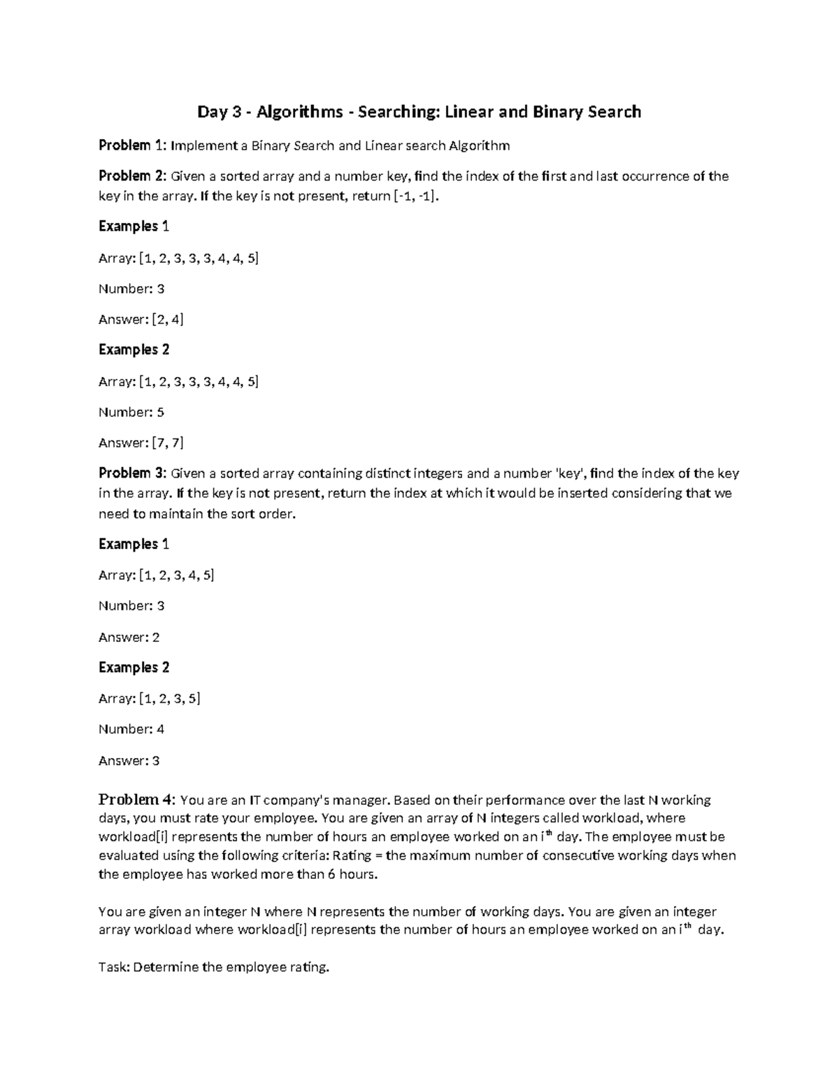 CS101: Day 3 Algorithms - Searching: Linear & Binary Search Homework ...