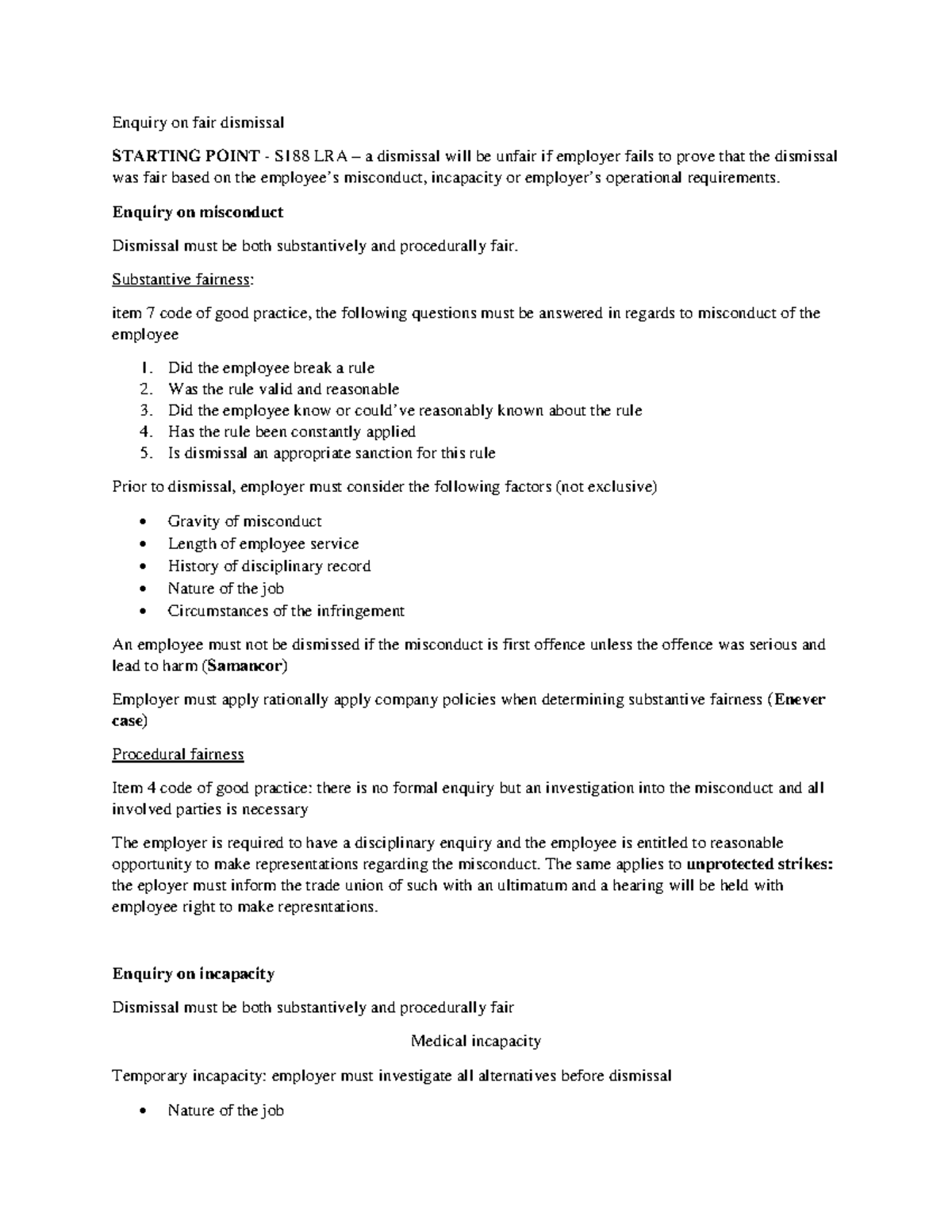 Fair Dismissals: Understanding Unfair Dismissal Criteria (S188 LRA) - Studocu