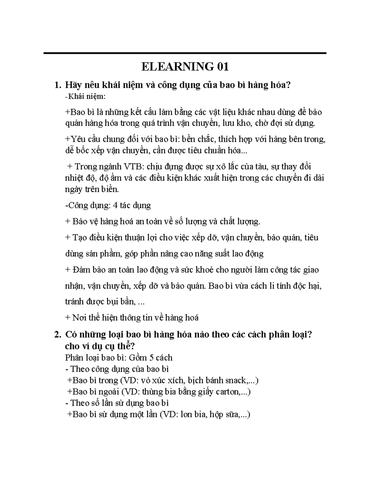 ELEARNING 01: Khái Niệm và Công Dụng của Bao Bì Hàng Hóa - Studocu