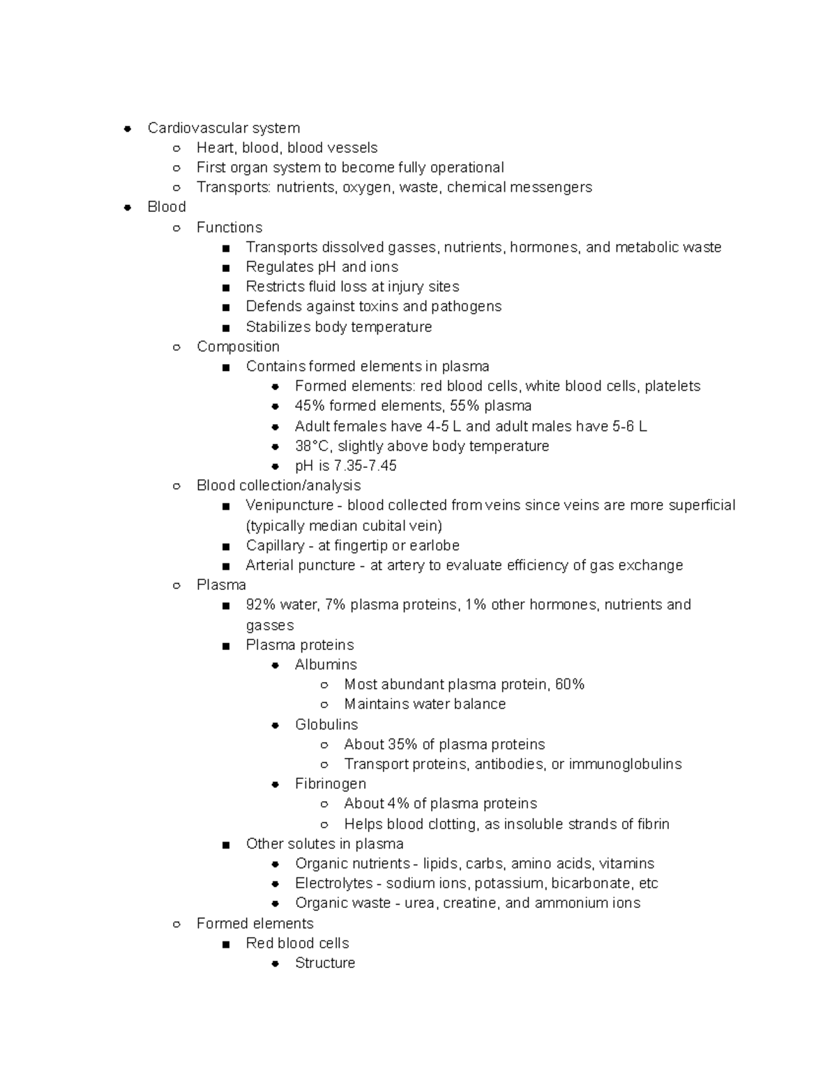 Blood - Human Biology (BIO 101) Lecture Notes on Cardiovascular System ...