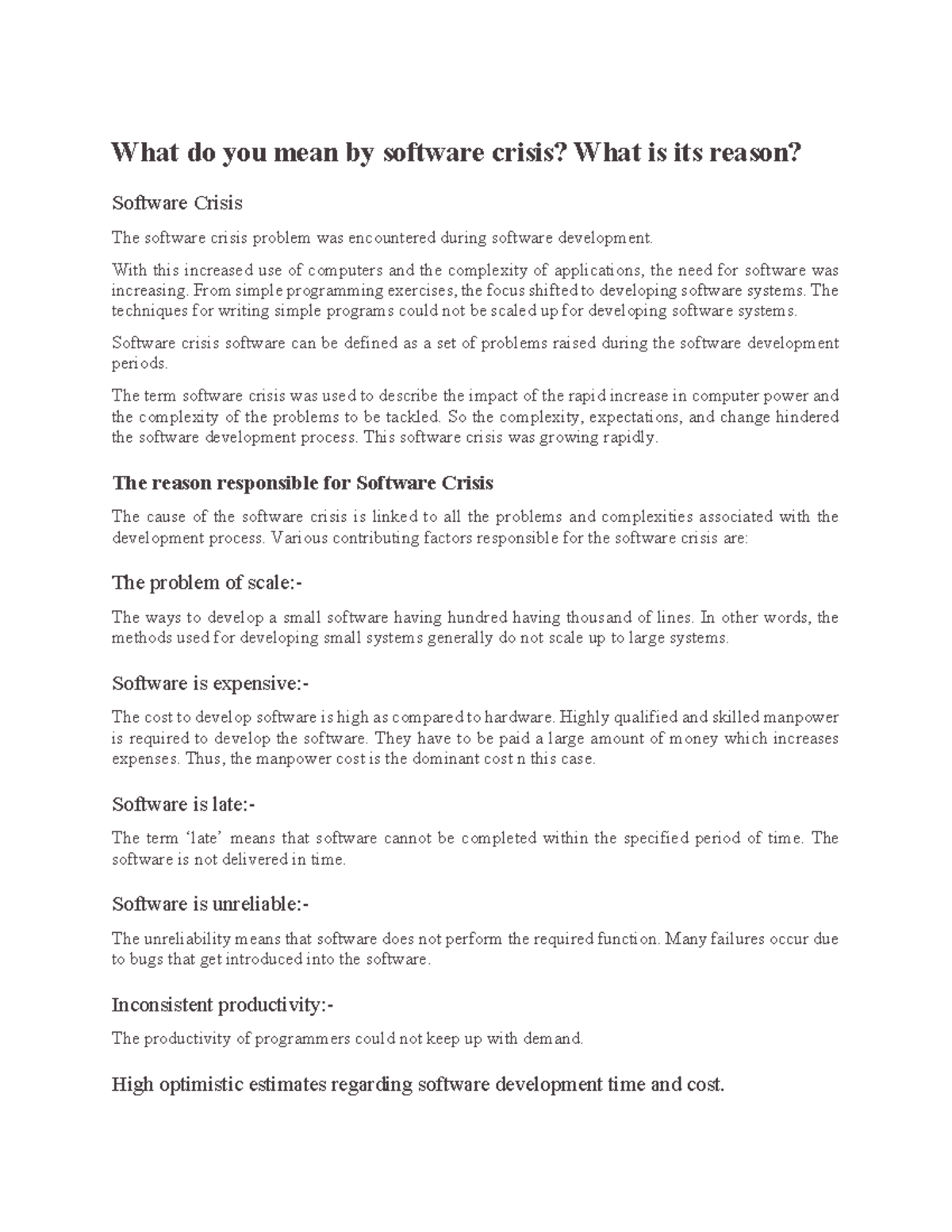 UNIT 1 Software Engineering: Understanding Software Crisis and Solutions - Studocu