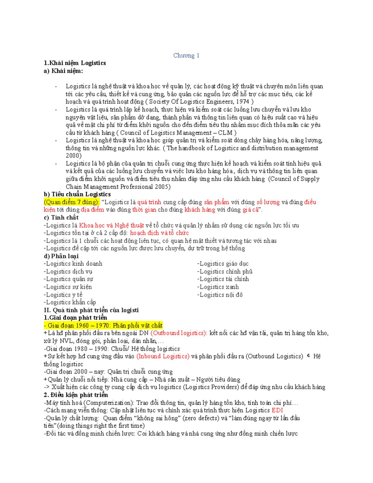 Tổng quan về Logistics: Khái niệm, Phát triển và Thách thức (LOG101 ...