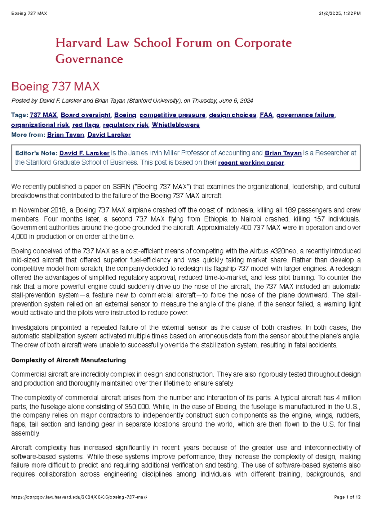 Boeing 737 MAX: Organizational Failures and Governance Insights - Studocu