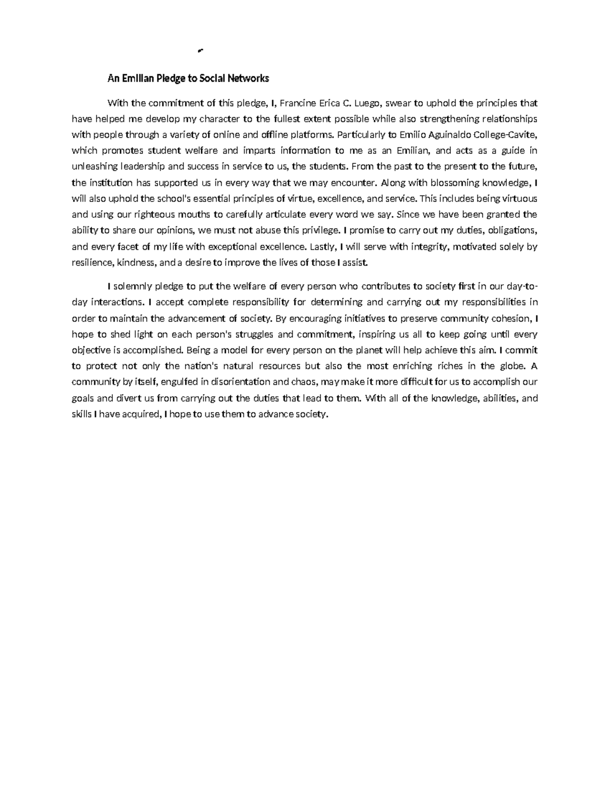 Emilian Pledge: Commitment to Social Networks and Community Service ...