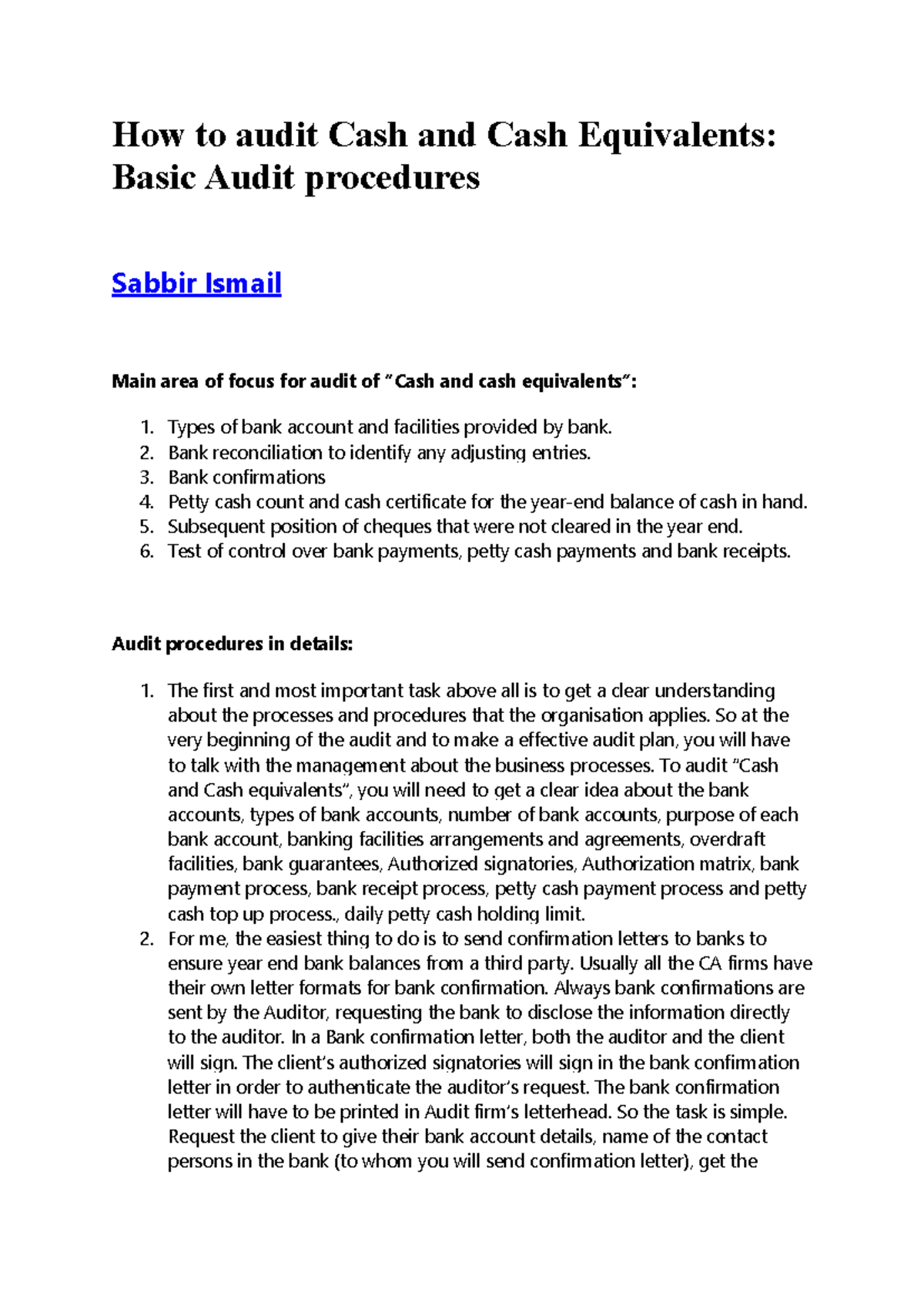 Audit Procedures for Cash & Cash Equivalents: A Comprehensive Guide ...