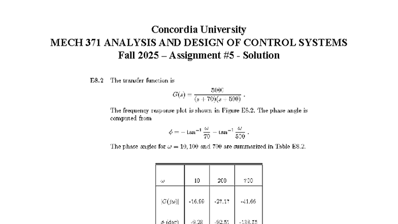 Assignment 5-Solution Updated - MECH 371 - MECH 371 ANALYSIS AND DESIGN ...