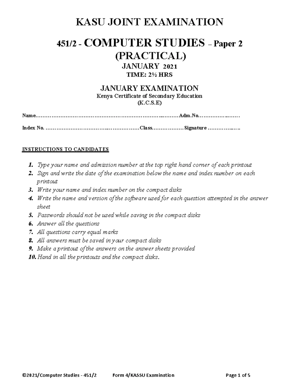 DTP Practicals: KASU Jan 2021 Computer Studies Exam Paper 2 - Studocu