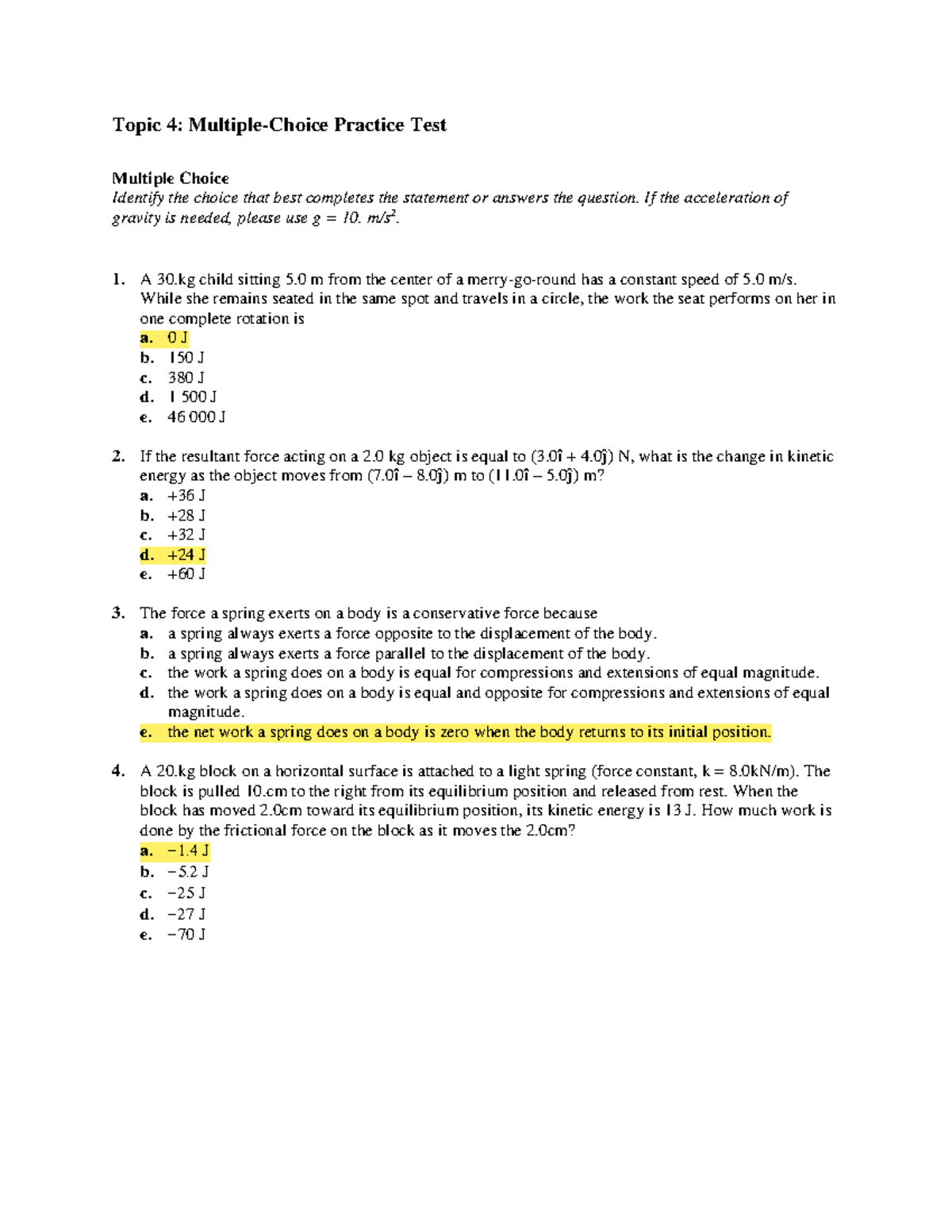 PHY121Topic 4 Multiple-Choice Practice Test SV - Topic 4: Multiple ...