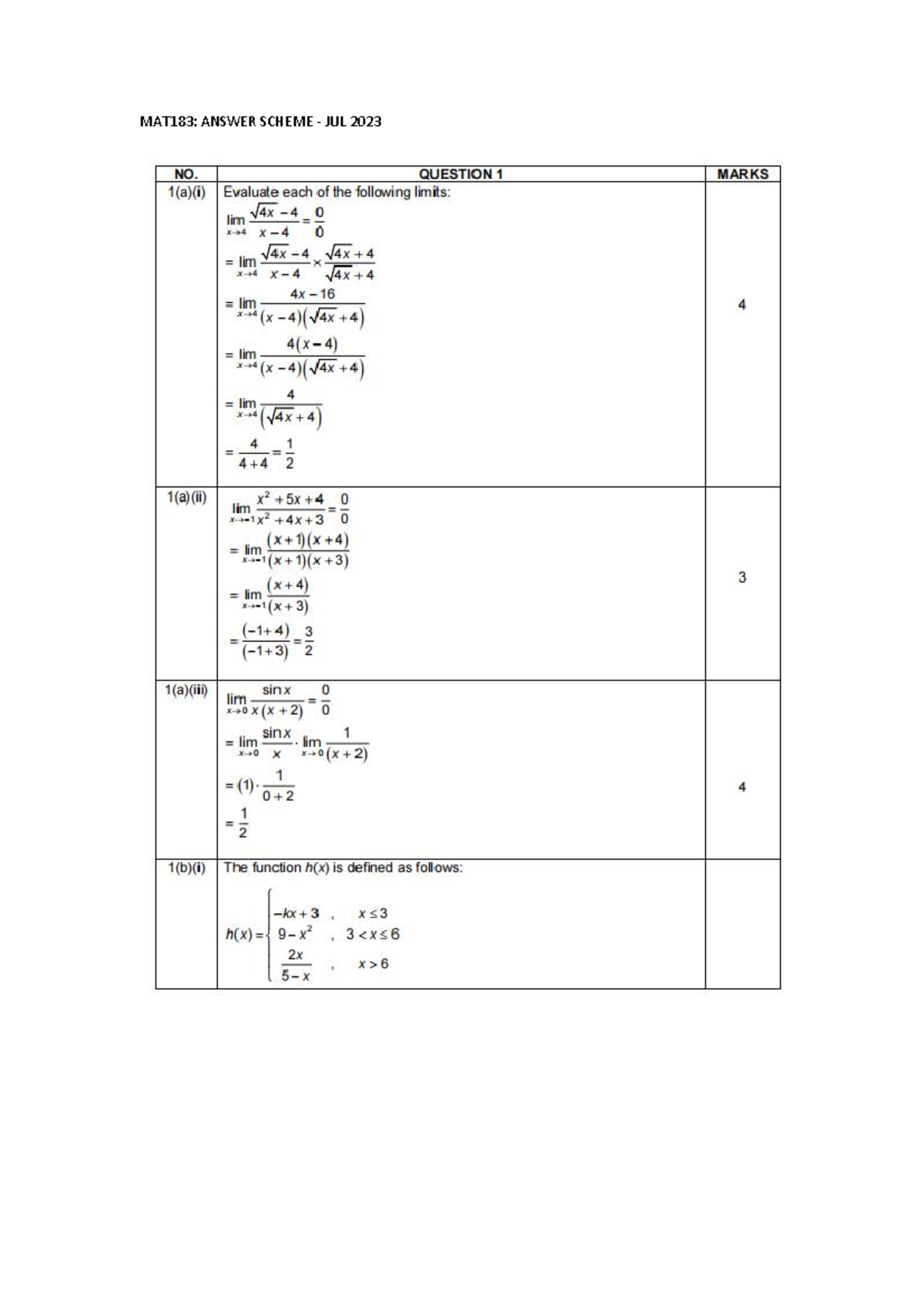 MAT183: JUL 2023 - Comprehensive Answer Scheme for Exam Questions - Studocu